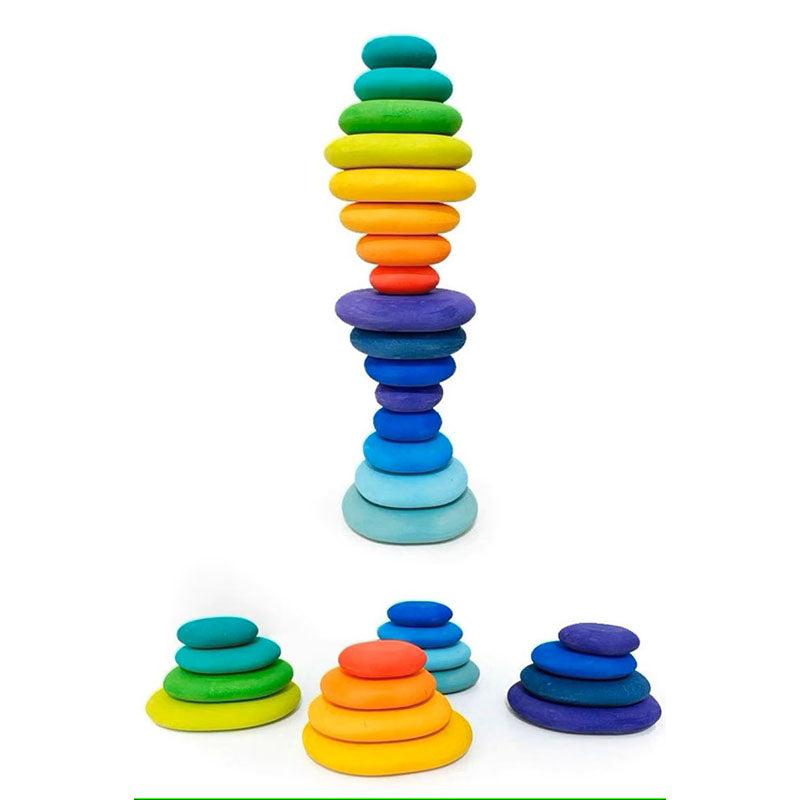 Wooden Rainbow Stacking Pebbles Building Set – MamimamiHome Baby